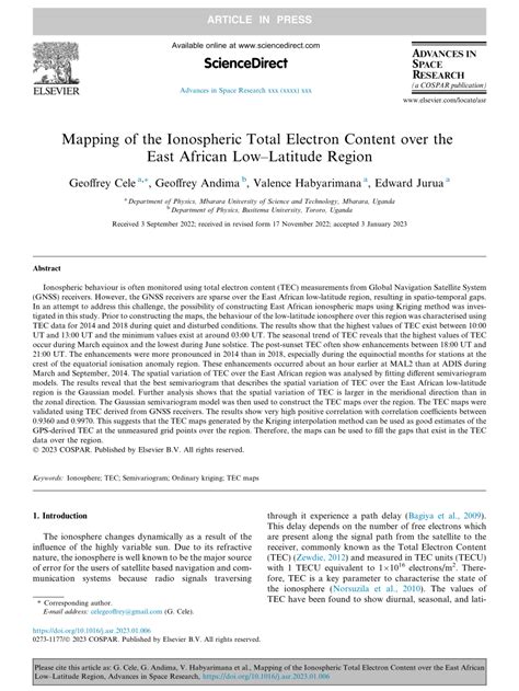 Pdf Mapping Of The Ionospheric Total Electron Content Over The East African Low Latitude Region