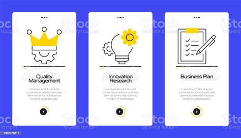 평면 아이콘이 있는 모바일 앱 페이지 화면을 타고 온보딩하는 현대 비즈니스 컨셉 Ux Ui 디자인 템플릿 벡터 일러스트레이션 0명에 대한 스톡 벡터 아트 및 기타 이미지