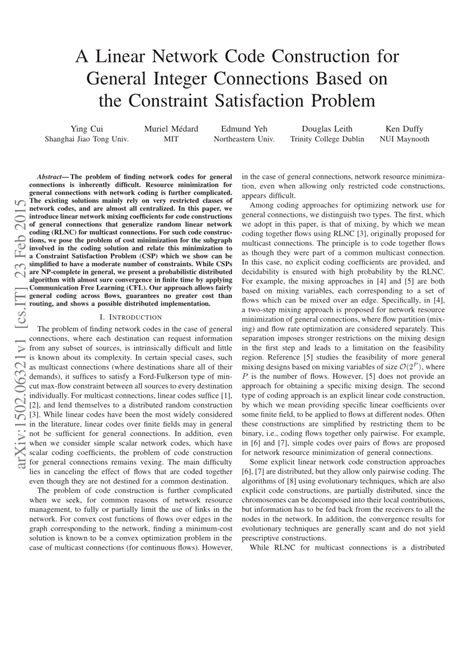 Pdf A Linear Network Code Construction For General Integer Connections Based On The Constraint