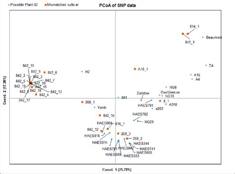 Principal Coordinate Analysis Of Snp Markers Showing Allelic Variation Download Scientific