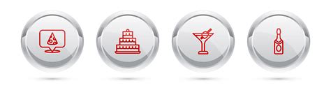 피자 불타는 촛불 마티니 유리와 샴페인 병 케이크의 세트 라인 슬라이스 실버 서클 버튼 벡터 누름 버튼에 대한 스톡 벡터 아트 및 기타 이미지 Istock