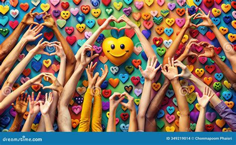 Colorful Heart Hands Emoji Collection A Vibrant Aerial Perspective For
