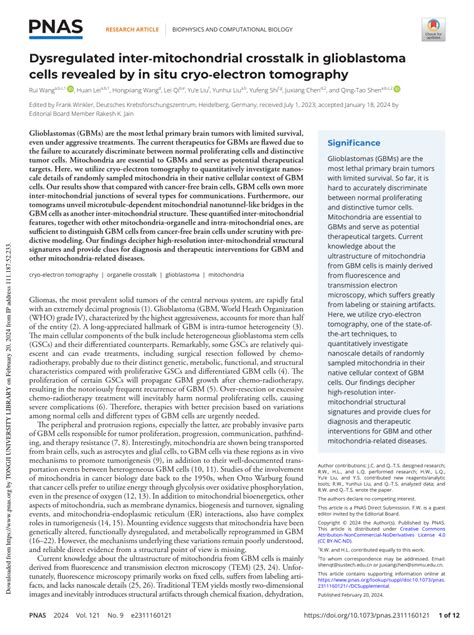 Pdf Dysregulated Inter Mitochondrial Crosstalk In Glioblastoma Cells Revealed By In Situ Cryo