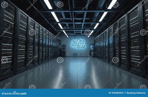 Server Room With Cloud Computing Logo Stock Illustration Illustration Of Internet Database
