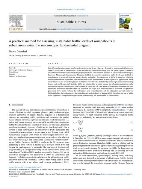 PDF A Practical Method For Assessing Sustainable Traffic Levels Of