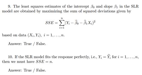 Solved 9 The Least Squares Estimates Of The Intercept β0