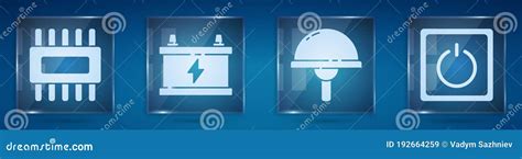Set Processor With Microcircuits Cpu Car Battery Light Emitting Diode And Electric Light