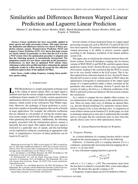 Pdf Similarities And Differences Between Warped Linear Prediction And Laguerre Linear Prediction
