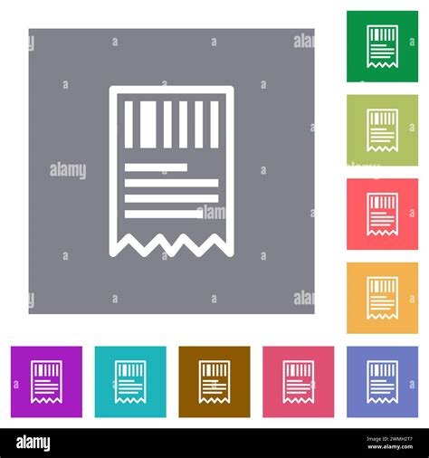 One Receipt With Barcode Outline Flat Icons On Simple Color Square