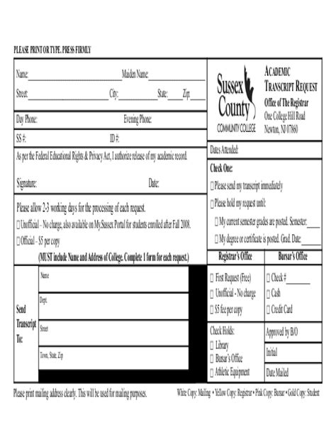 Fillable Online Academic Unofficial Transcripts Request Fax Email Print Pdffiller