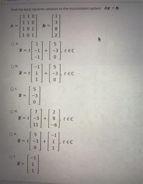 solved find the least squares solution to the inconsistent