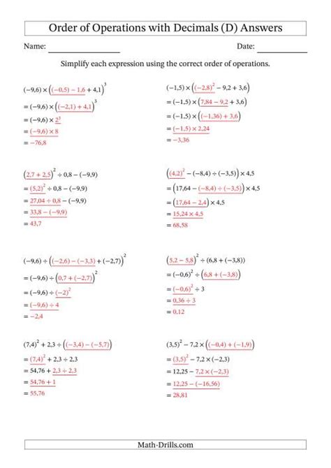 Order Of Operations With Negative And Positive Decimals Four Steps Comma Decimal Format D