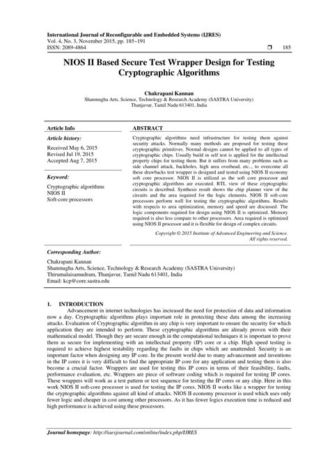 Pdf Nios Ii Based Secure Test Wrapper Design For Testing