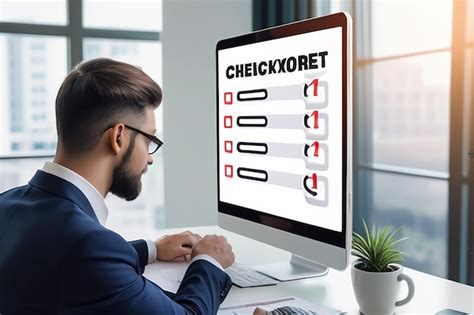 Businessman Evaluating With Checkboxes Online On Virtual Screen