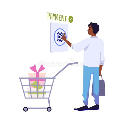 Fingerprint Biometric Identification For Secure Payments Flat Vector Isolated Stock Vector