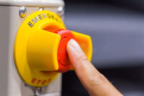 The Red Emergency Button Or Stop Button For Hand Press Stop Button For