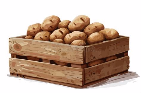 Wooden Crate Filled With Potatoes Stock Image Isolated Vector Style