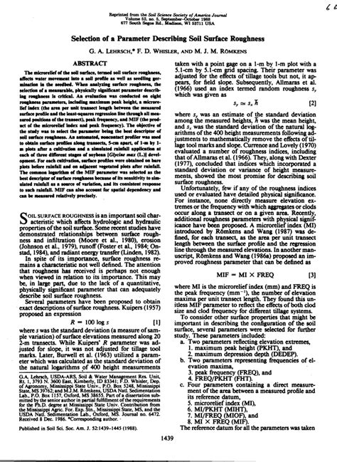 Pdf Selection Of A Parameter Describing Soil Surface Roughness
