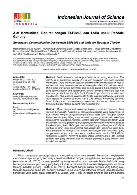 Pdf Alat Komunikasi Darurat Dengan Esp8266 Dan Lora Untuk Pendaki Gunung