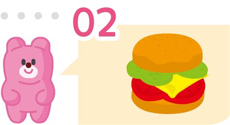 젤리곰이 참깨빵오이치즈토마토빵으로 구성된 햄버거를 원하는 그림