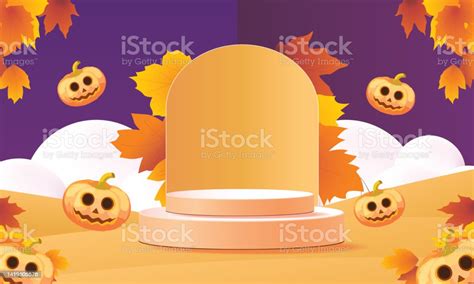 연단 무대 가을 할로윈 시즌 종이 예술 화려한 할로윈 쇼 배너 판매 벡터 호박 0명에 대한 스톡 벡터 아트 및 기타 이미지