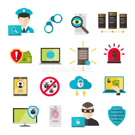 Internet Safety Icons Virus Cyber Attack Stock Vector Illustration Of