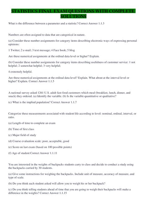 statistics final exam questions and answers statistics final