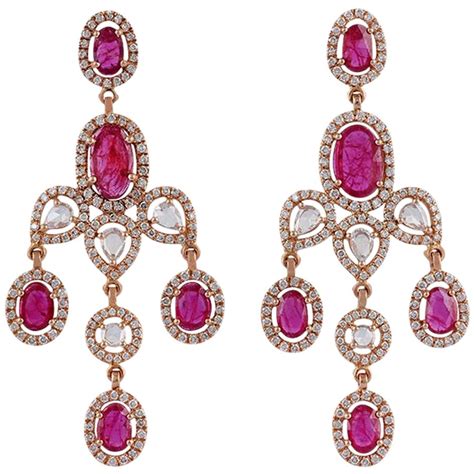 Emerald Ruby And Rose Cut Diamond Studded Earrings In 18 Karat Yellow