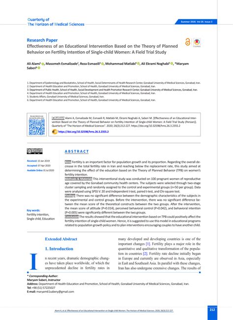 Pdf Effectiveness Of An Educational Intervention Based On The Theory Of Planned Behavior On