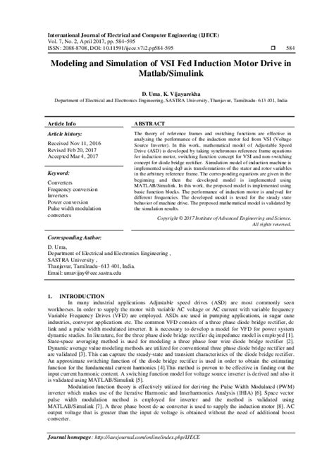 Pdf Modeling And Simulation Of Vsi Fed Induction Motor Drive In
