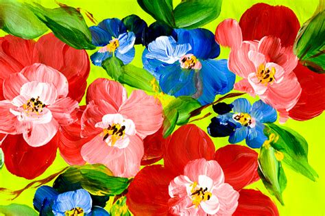 밝은 배경에 화려한 꽃을 추상화합니다 페인트 인상주의 스타일 꽃 그림 아크릴 구 아슈로 그림 페인트 스트로크 디자인 또는 인쇄용 유화에 대한 스톡 벡터 아트 및 기타 이미지