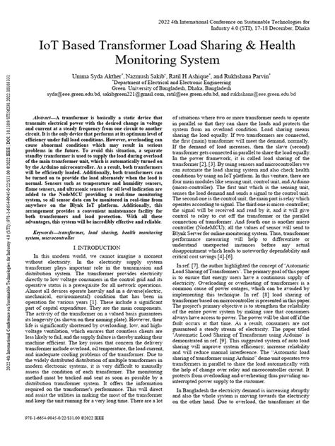Iot Based Transformer Load Sharing Amp Health Monitoring System Pdf Transformer Electrical