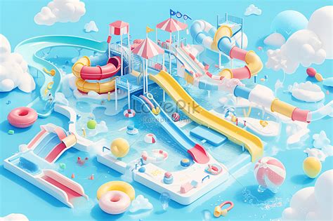 다채로운 만화 워터파크 일러스트 무료 다운로드 Lovepik