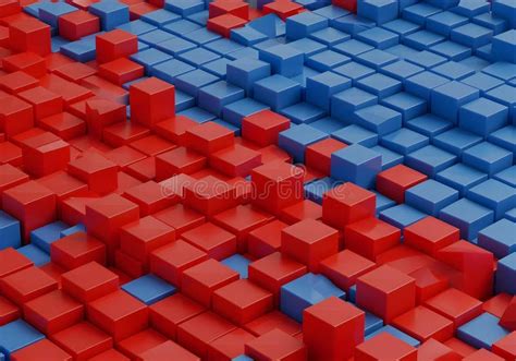 Abstract 3d Geometric Background With Red And Blue Cubes In Varying