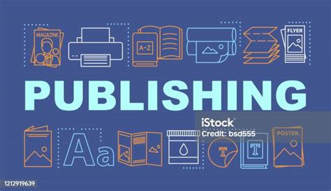 단어 개념 배너를 게시합니다 잡지 책의 판 인쇄물 생산 프리젠 테이션 웹 사이트 선형 아이콘과 격리 된 문자 타이포그래피 아이디어 벡터 개요 그림 출판에 대한 스톡 벡터