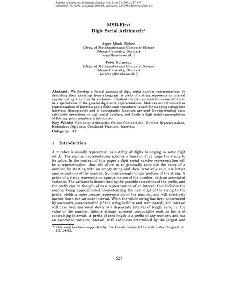 Pdf Msb First Digit Serial Arithmetic