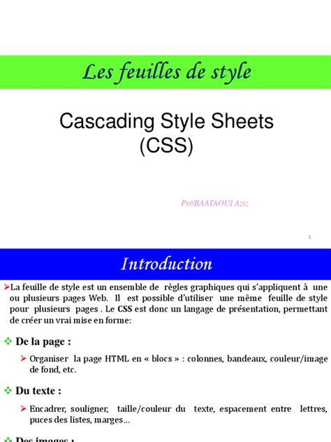 Introduction Sur Css Pdf Feuilles De Style En Cascade Html