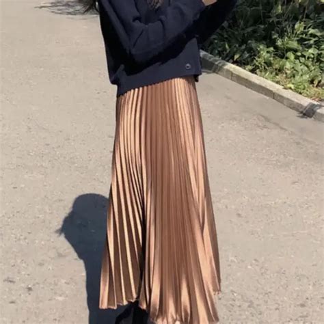Long Skirt 가내스라스커트샤틴스커트새틴새틴플리츠스커트플리츠롱스커트 On Bunjang With Safe