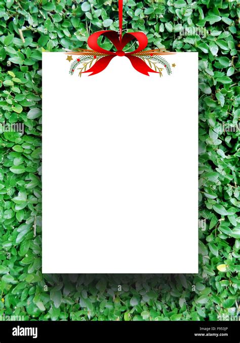 One Empty Rectangular Paper Sheet Frame With Xmas Ribbon Decoration On