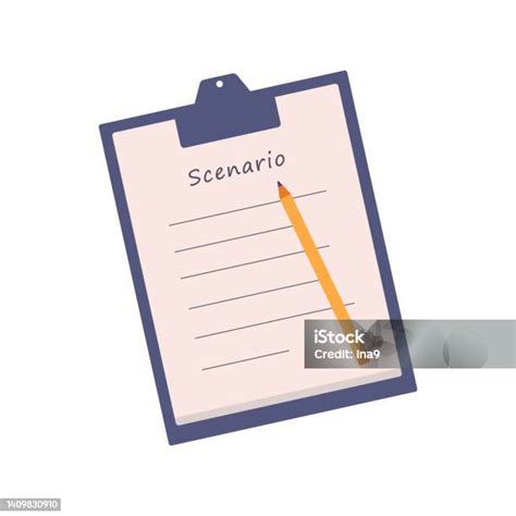 영화 스크립트 아이콘입니다 각본 쓰기 연필로 시나리오 컬러 플랫 벡터 만화 일러스트레이션 리스트에 대한 스톡 벡터 아트 및 기타