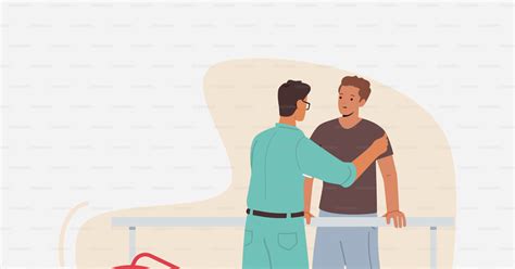 물리 치료 및 재활 치료 중 부상 또는 의료 수술 후 환자가 걸을 수 있도록 돕는 의사 바에서 훈련하는 신체 장애가 있는 캐릭터 만화 벡터 일러스트레이션 벡터