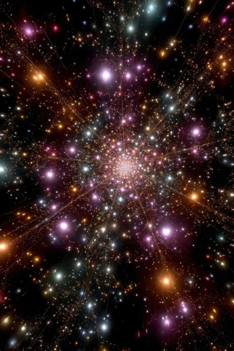 Colorful Cosmic Explosion Vibrant Galaxies And Stars In Outer Space Stock Illustration