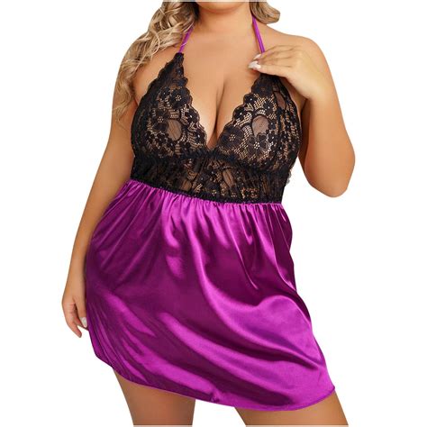 Librclo Lingerie Bodysuit Sexy Lace Underwear Satin Patchwork Plus Size Dress Lingerie Dress