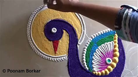 Simple Peacock Rangoli Designs For Diwali