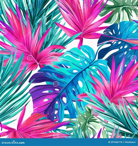 Tropical Breeze Colorful Palm Leaves Inspired By Lilly Pulitzer Stock
