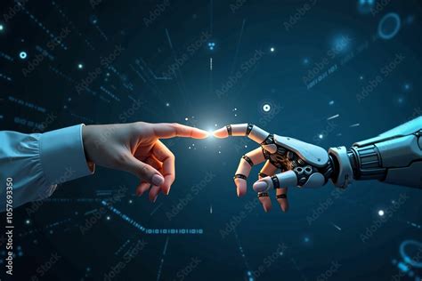 Futuristic Human And Robot Hand Connection Exploring The Boundaries Of Artificial Intelligence
