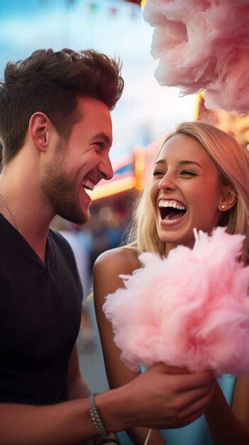 Premium Photo Young Couple Eating Candy Floss At A Fun Fair