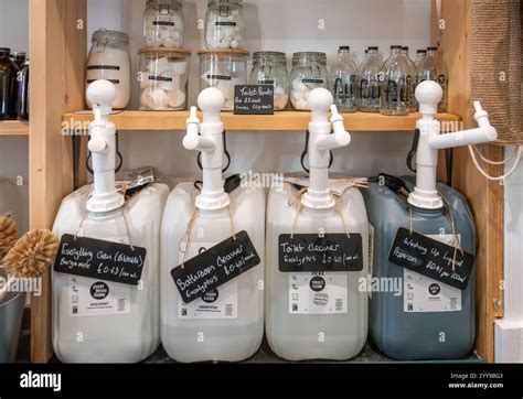 Interior Of A Refill Shop Containers Of Cleaning Products To Fill Own Containers And Reduce
