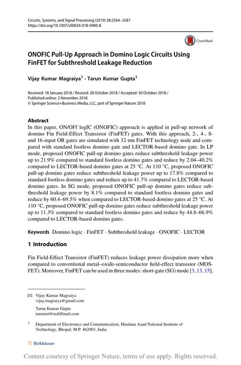 Onofic Pull Up Approach In Domino Logic Circuits Using Finfet For