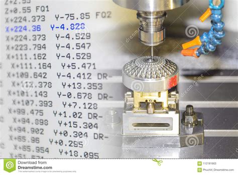 The Abstract Scene Of Cnc Milling Machine And The Nc Code Stock Image